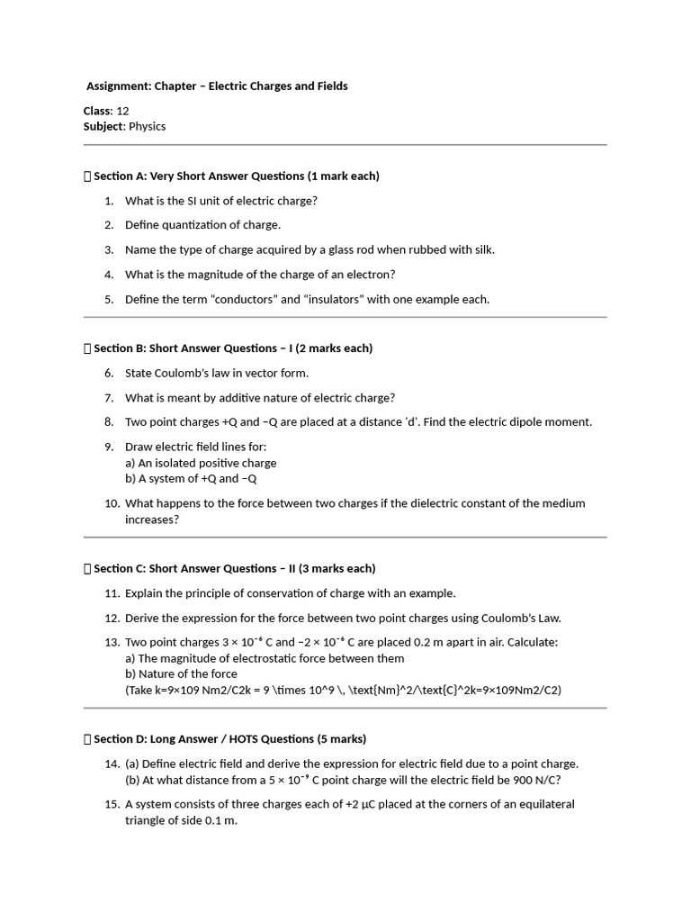 Assignment-CLASS 12TH-CHAPTER 1 | PDF