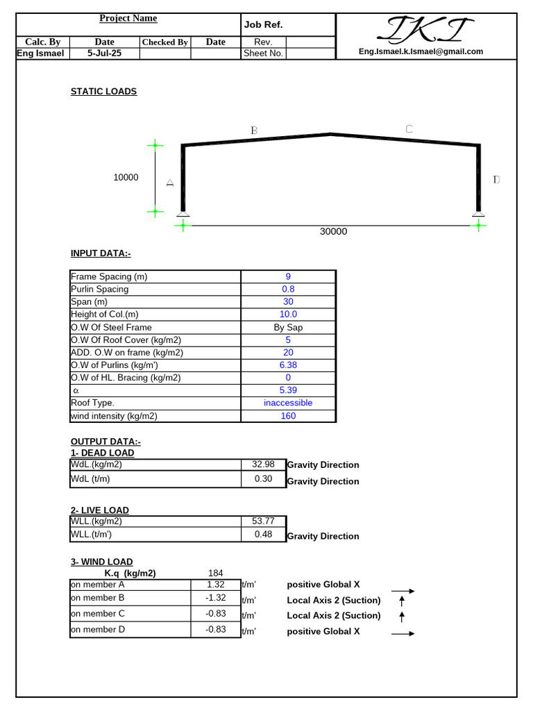 Static Load Calculation for Steel Frame | PDF