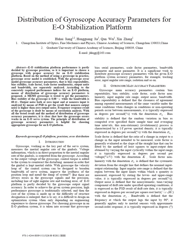Distribution of Gyroscope Accuracy Parameters For E-O Stabilization ...