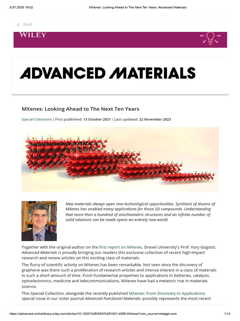 MXenes - Looking Ahead To The Next Ten Years - Advanced Materials | PDF | Materials Science ...
