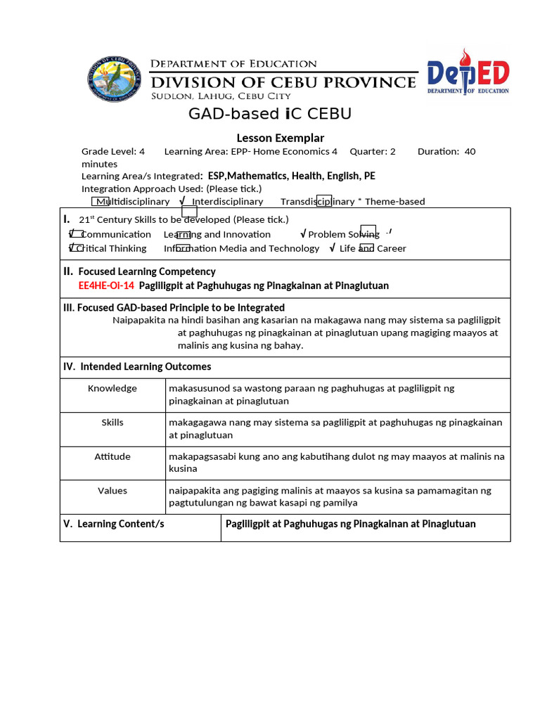 EPP 4-Pagliligpit at Paghuhugas NG Pinagkainan | PDF