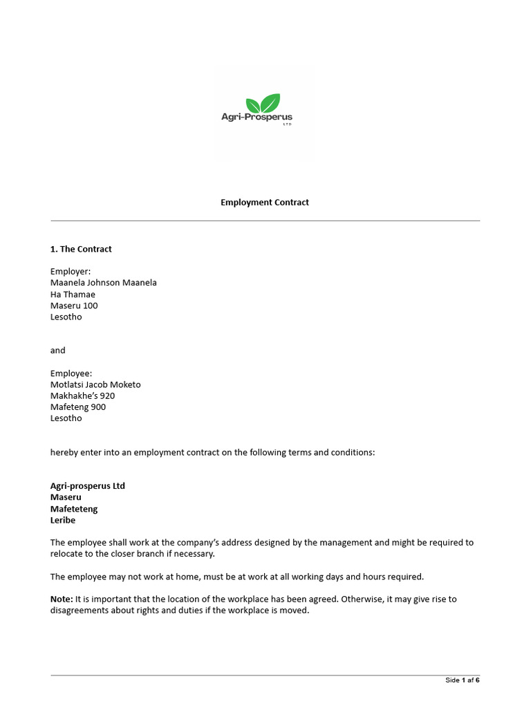 Employment Contract Template South Africa | PDF | Employment | Salary