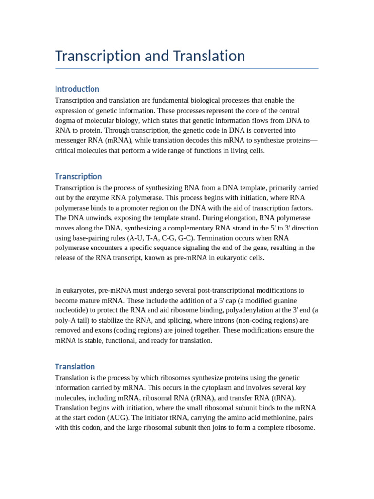 Transcription and Translation Assignment | PDF | Translation (Biology ...