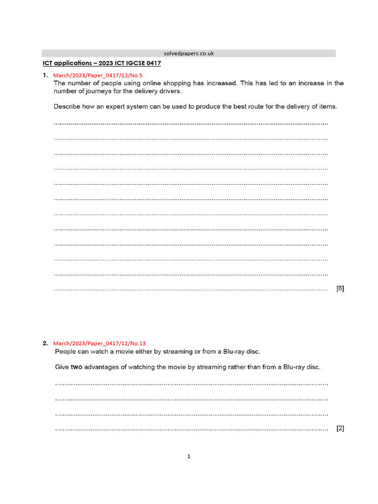 IGCSE ICT Past Paper Solutions 2023-2024 | PDF