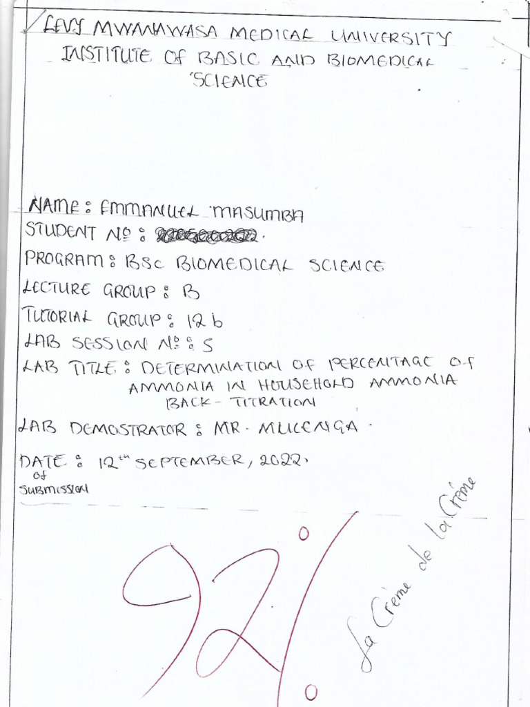 Che 101 Lab 5 Back Titration | PDF