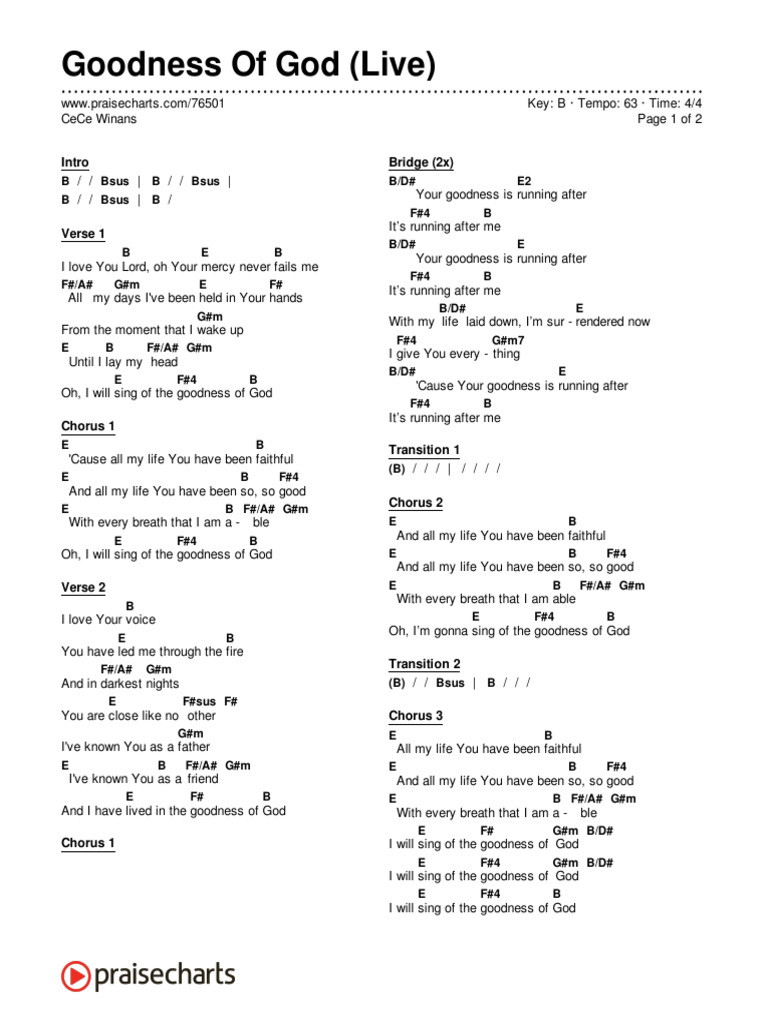 Goodness of God Lyrics & Chords | PDF | Religious Songs | Musicology