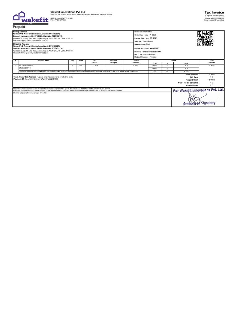 Invoice ORDER202505aSwRAn 5773369 | PDF | Payments | Taxes