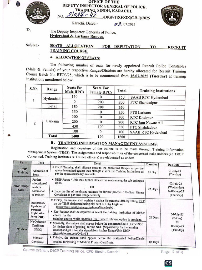 RTC For Hyderabad & Larkana 15.07.2025 | PDF