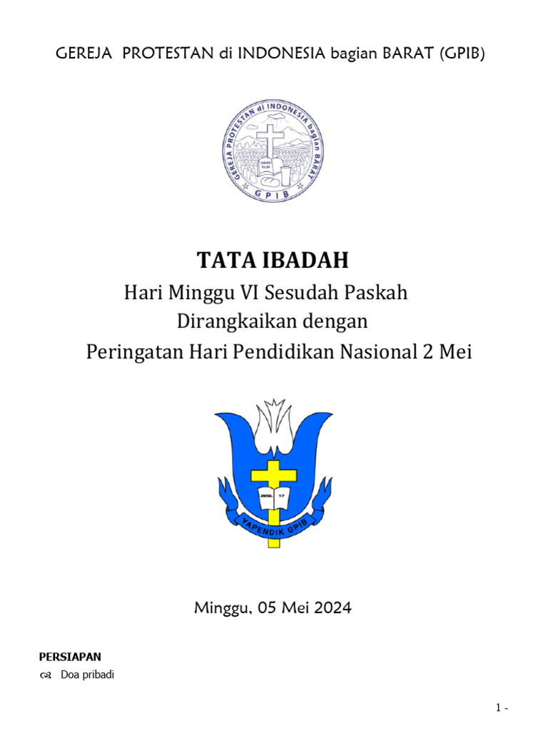 2024 - 05 - 05 - Taib IHM - Minggu VI SSDH Paskah - Hari Pendidikan Nasional - Mei 5 - Selain ...