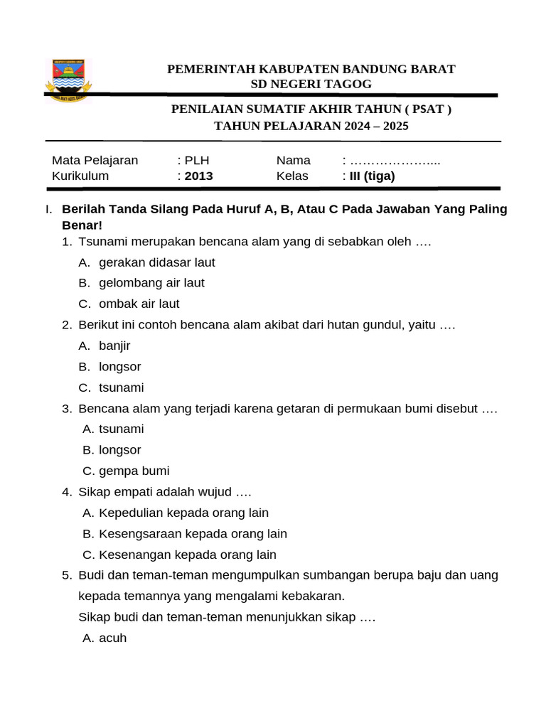 Master Soal Pat Kls 3 | PDF