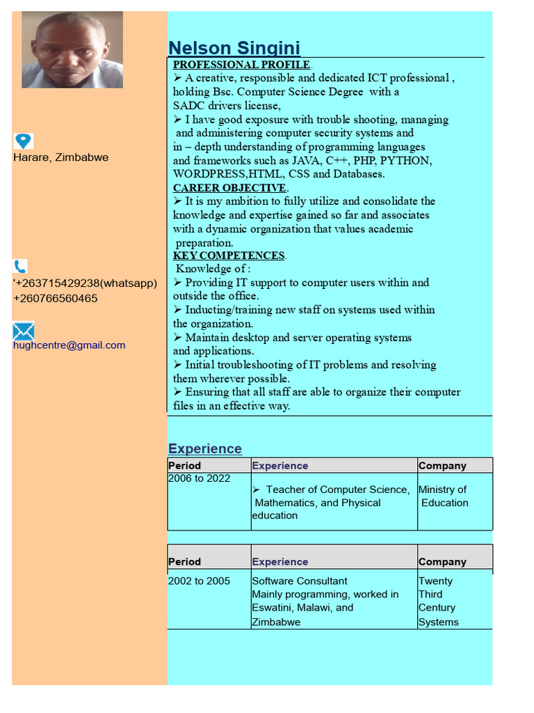ICT Professional Resume - Harare, Zimbabwe | PDF | Computing ...