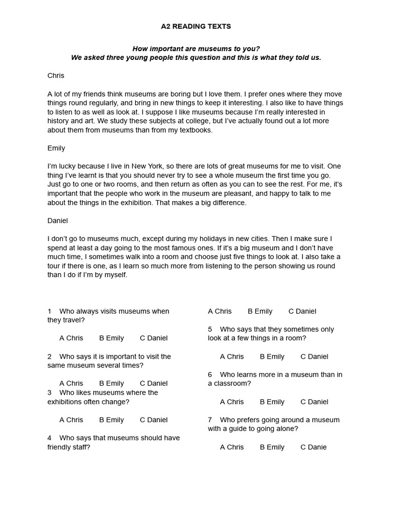 A2 Reading Texts | PDF