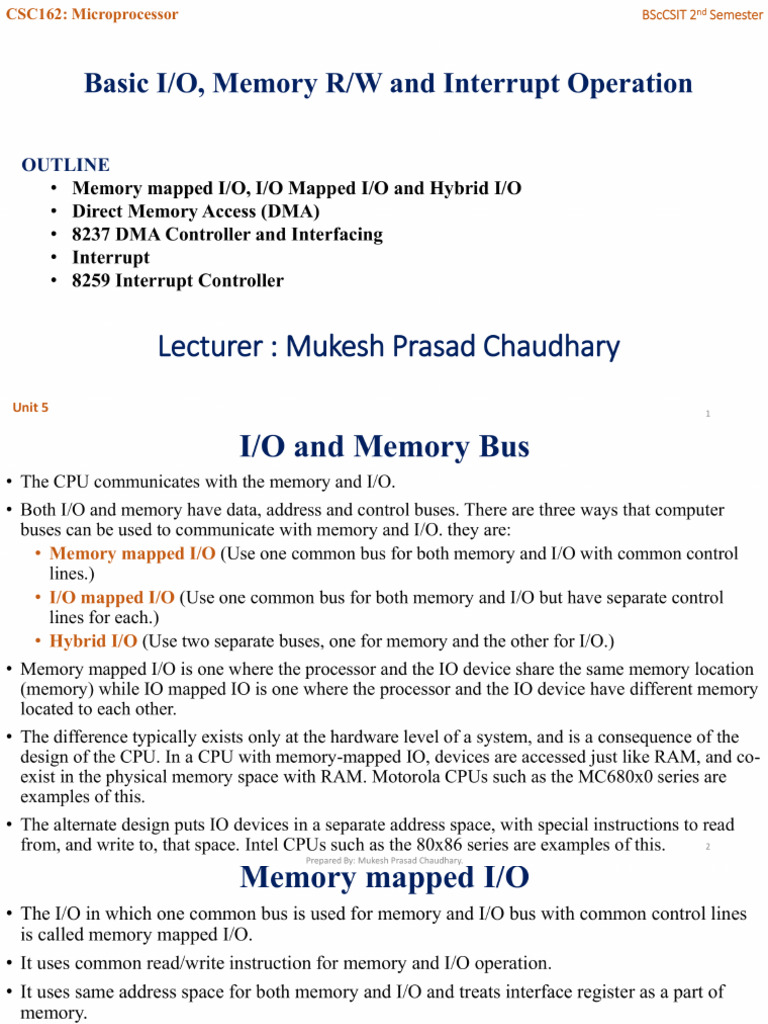 Unit 5 Basic I-O Memory R-W and Interrupt Operations | PDF
