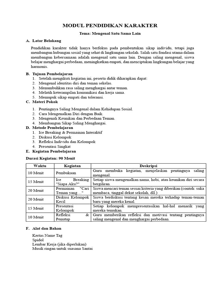 Modul Pendidikan Karakter Mengenal Satu Sama Lain | PDF