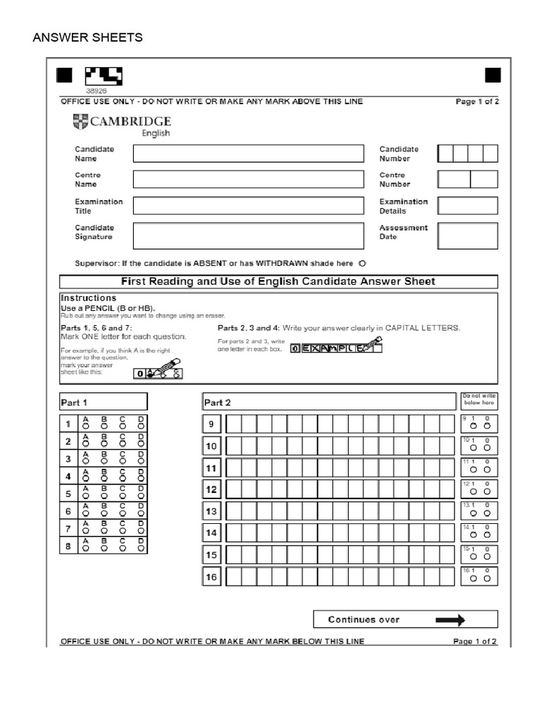 Fce Answer Sheets | PDF