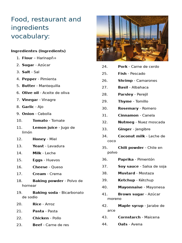 Useful Vocabulary | PDF | Entorno natural | Restaurantes