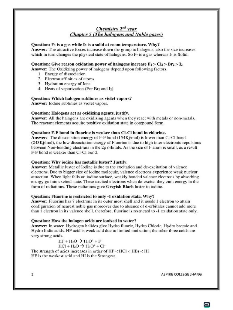 The Halogens and Noble Gases | PDF