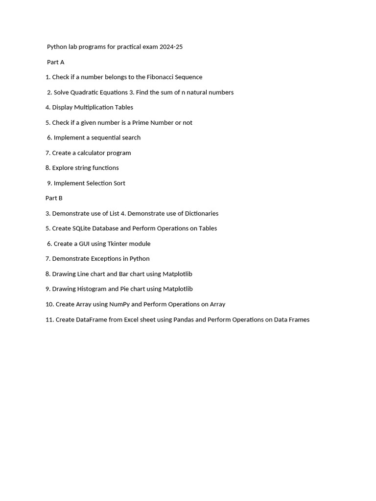 Python Lab Programs For Practical Exam 2024-25 | PDF