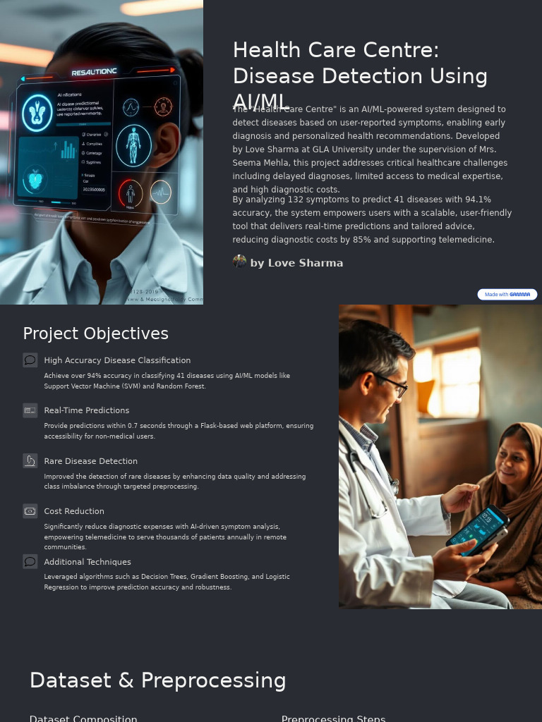 Health Care Centre Disease Detection Using AIML | PDF | Machine Learning | Support Vector Machine