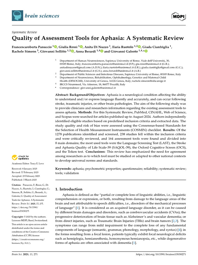 Brainsci 15 00271 | PDF | Aphasia | Neuroscience