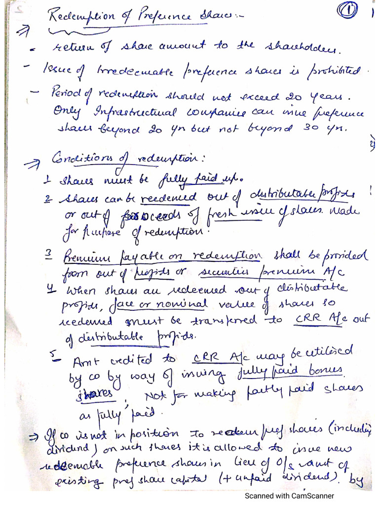 Redemption of Preference Shares-1 BY PROF DIBYENDU | PDF