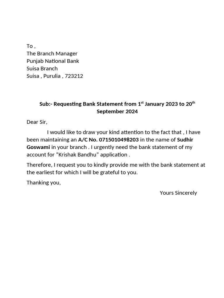 Bank Statement Request | PDF
