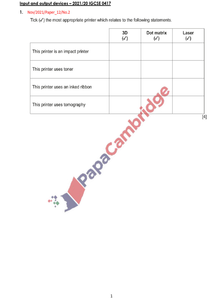 2021 20 Input and Output Devices IGCSE 0417 | PDF