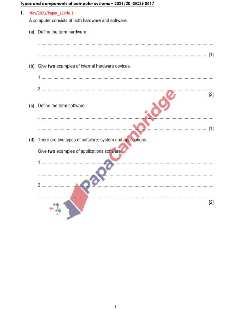 2021 20 Types and Components of Computer Systems IGCSE 0417 | PDF
