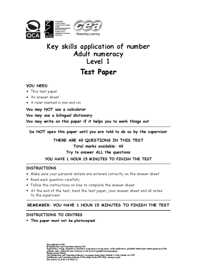 Level 1 Numeracy Test Paper F | PDF | Business