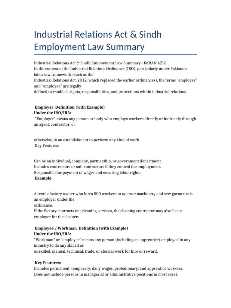 Imran Aziz Ira Concise Summary | PDF | Collective Bargaining | Strike ...