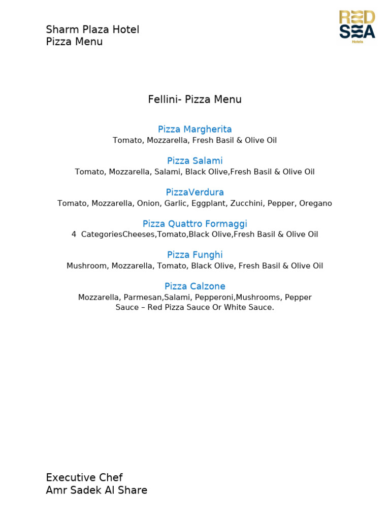 Fellini - Pizza Menu | PDF