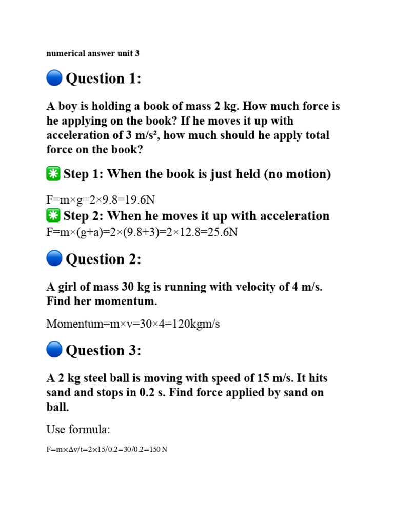 Unit 3 Numericals Class 9th | PDF