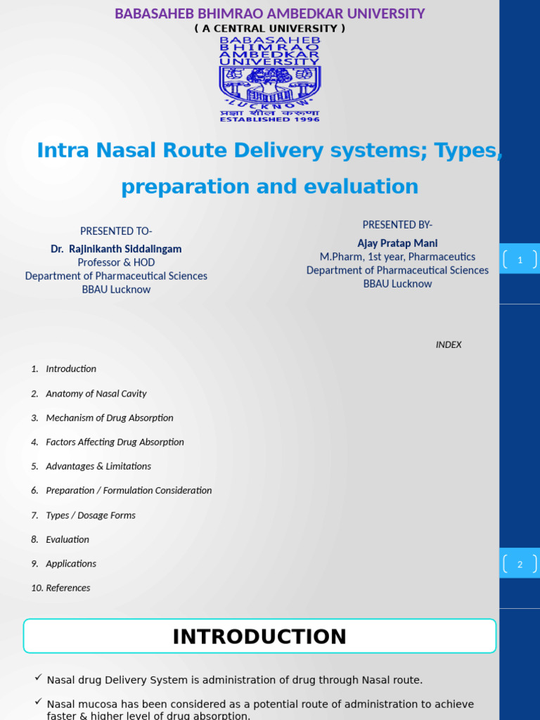 Nasal Drug Delivery Systems Overview | PDF | Human Nose | Mucus