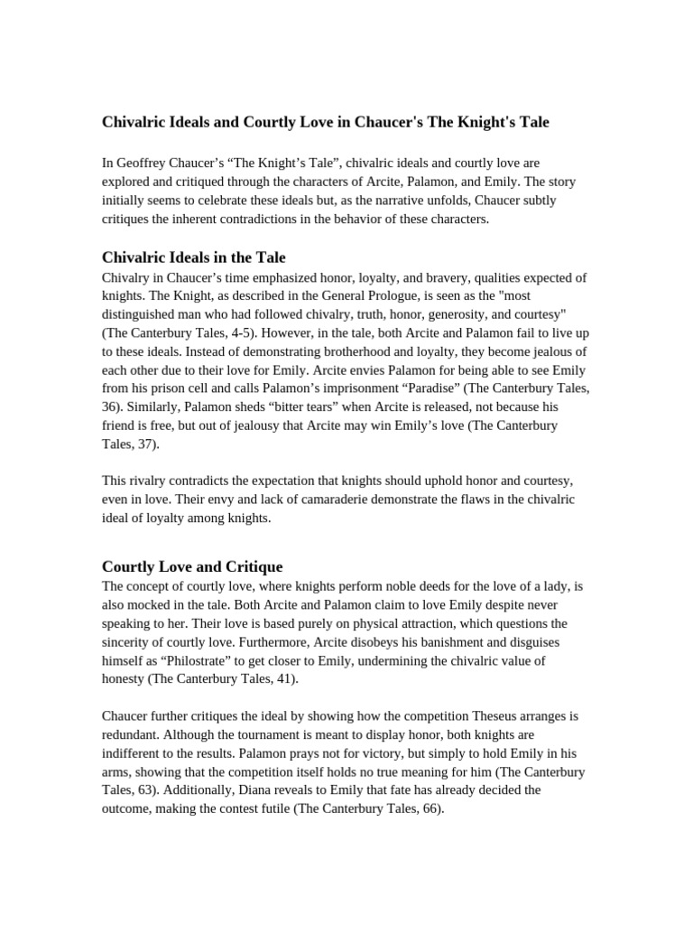 Chivalric Ideals in Knights Tale | PDF | The Canterbury Tales