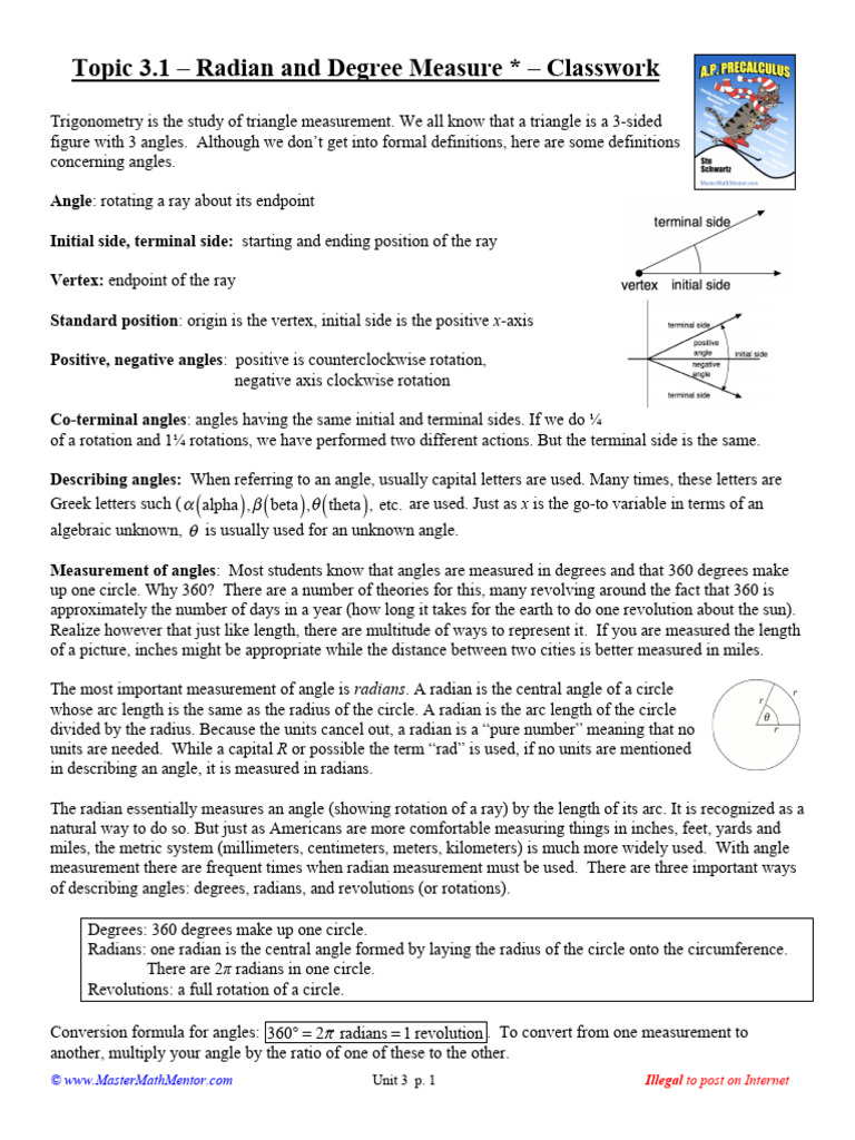 Radian and Degree Measure in Trigonometry | PDF | Trigonometric ...