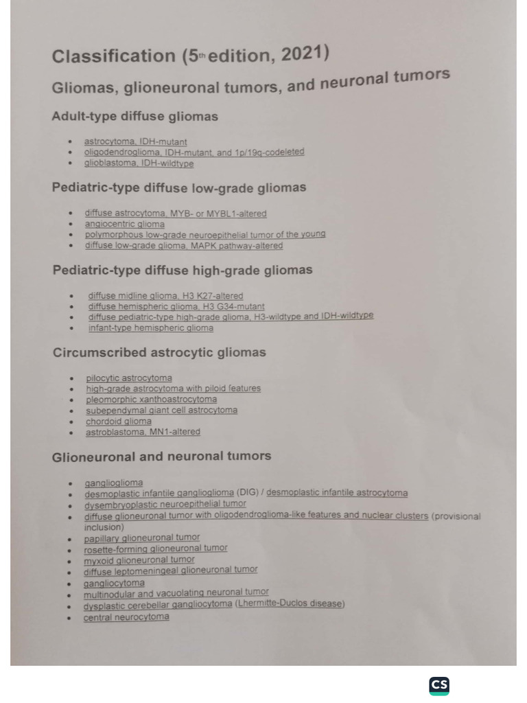 CNS Tumor Classification (5th Edition, 2021) | PDF