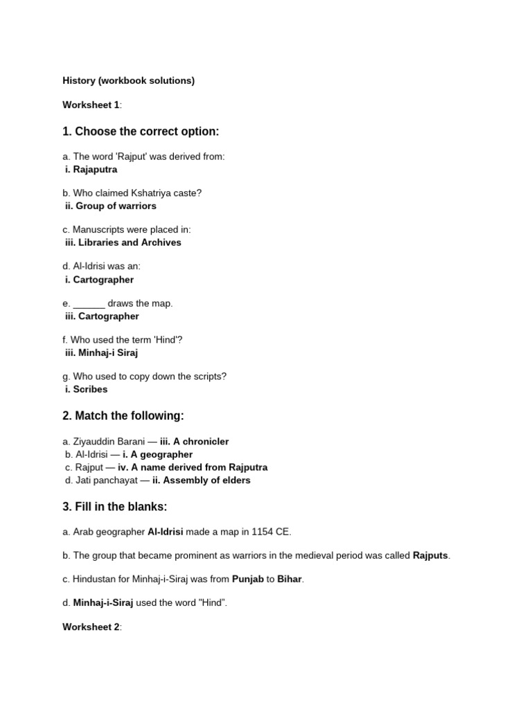 Ch-1 of History (Workbook Solutions) | PDF | Cartography