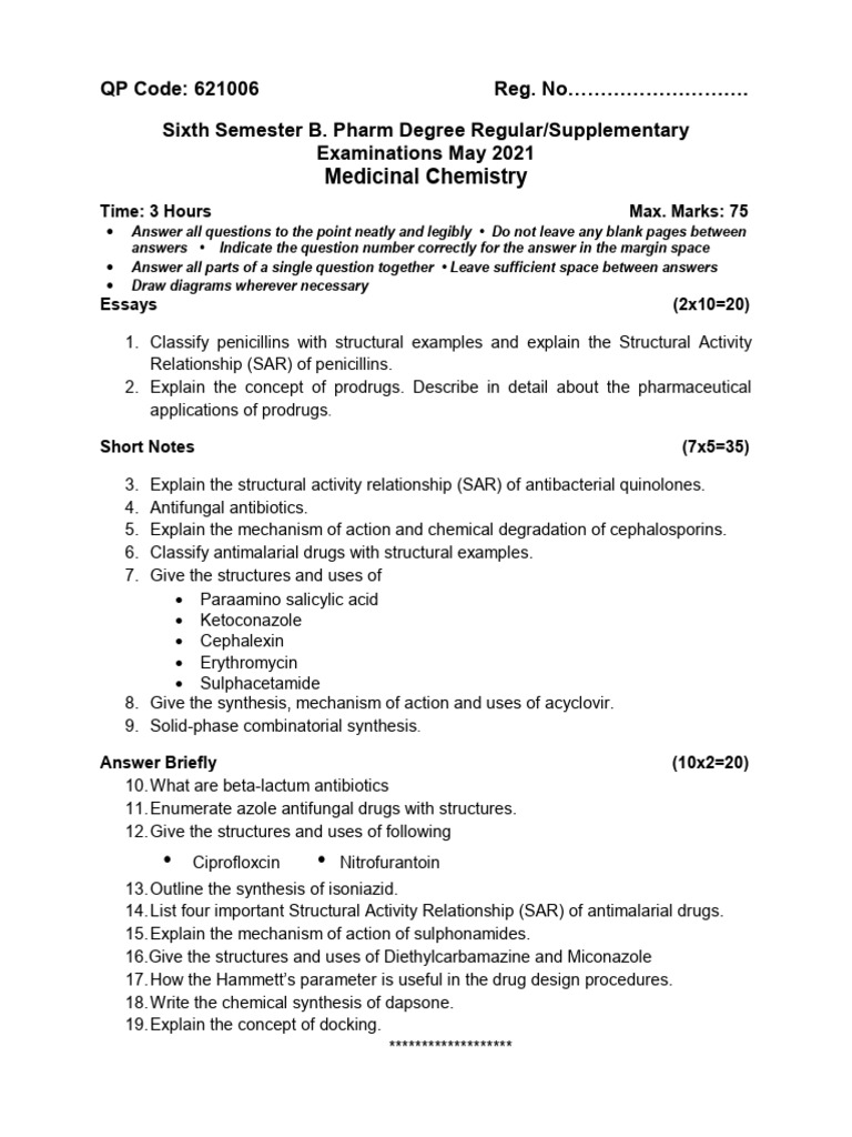 KUHS 6th Sem B. Pharm Exam Paper | PDF | Pharmacology | Pharmacy