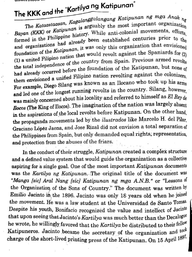 The KK and Kartilya NG Katipunan by Emilio Jacinto | PDF