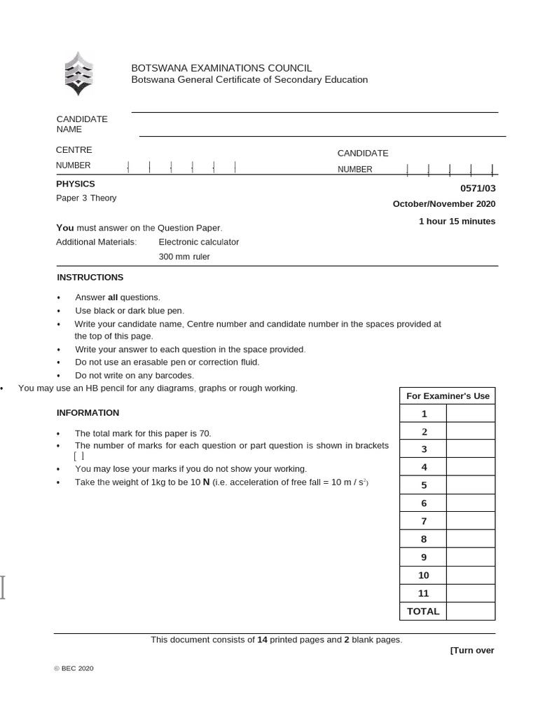 Bgcse Physics Paper 3 2020 | PDF | Physics