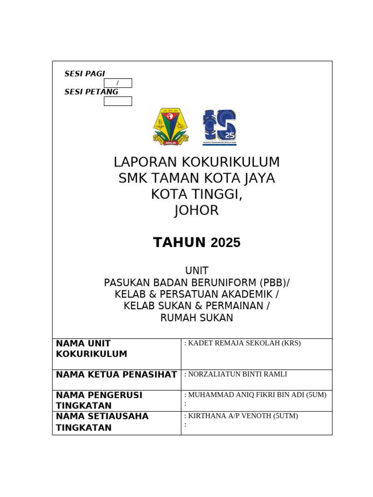 Fail Induk Kokurikulum Unit - Krs - 2025 | PDF