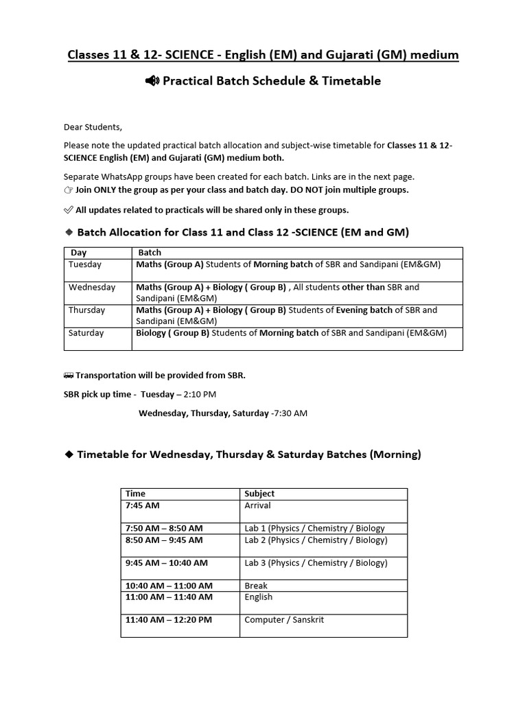 Class 11-12 Practical Batches | PDF