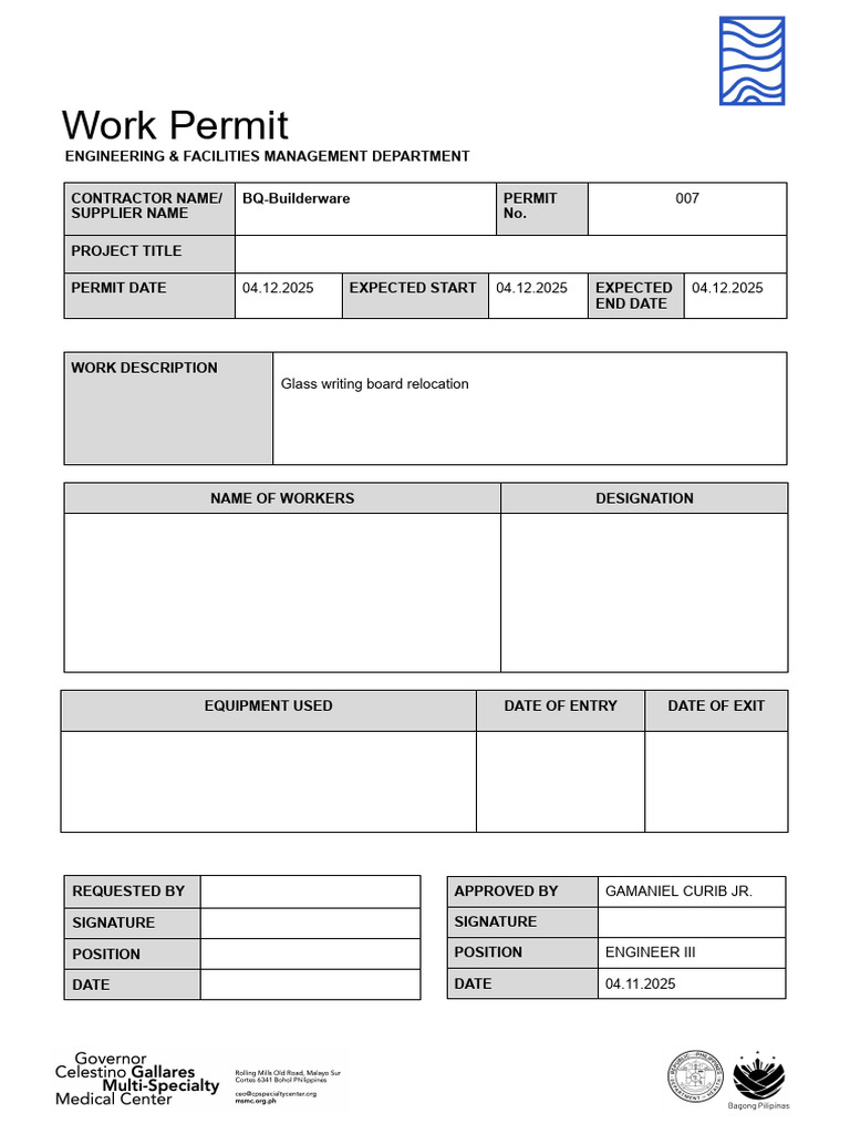 Work Permit Format 007 | PDF
