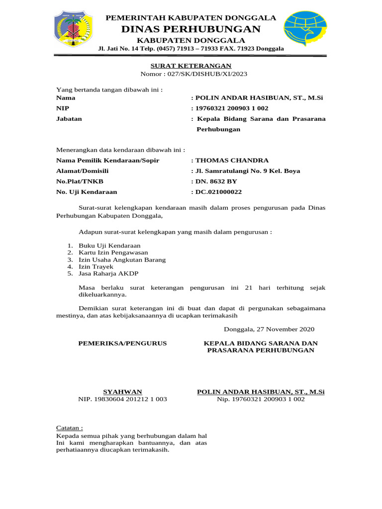 Surat Keterangan Kabid | PDF