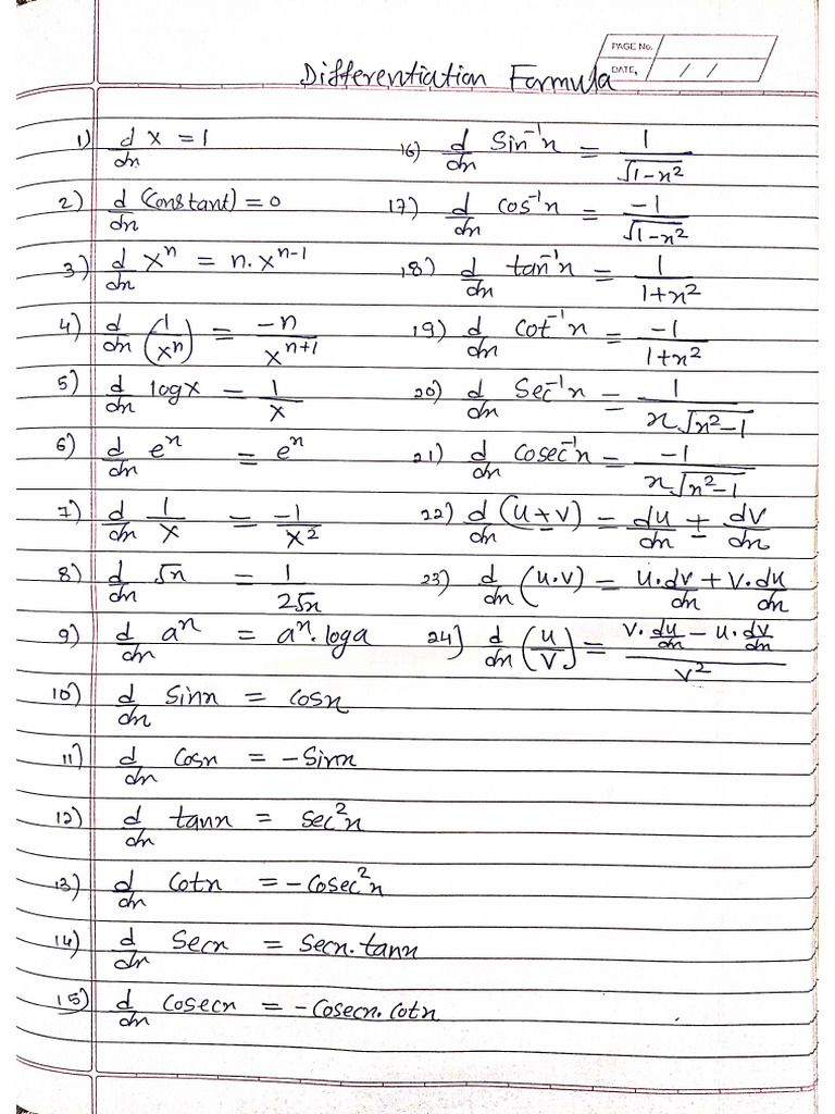 Differentiation Integration Formula Pdf