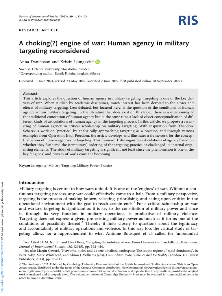 A Choking Engine of War Human Agency in Military Targeting Reconsidered ...