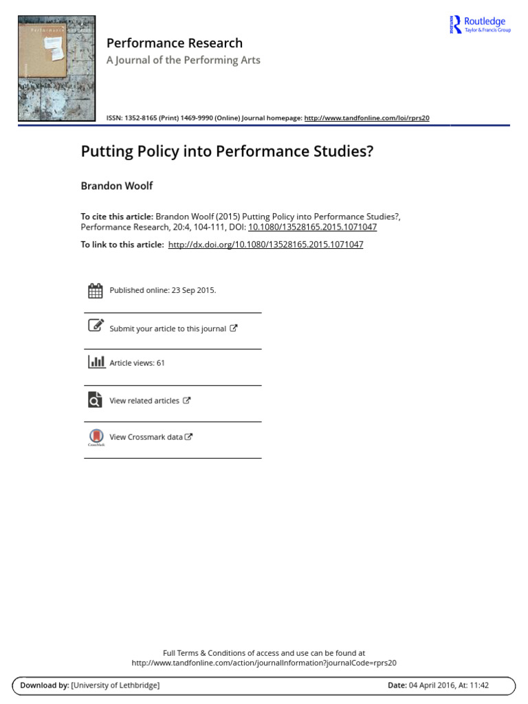 Putting Policy Into Performance Studies | PDF | Theodor W. Adorno | Liberal Arts Education
