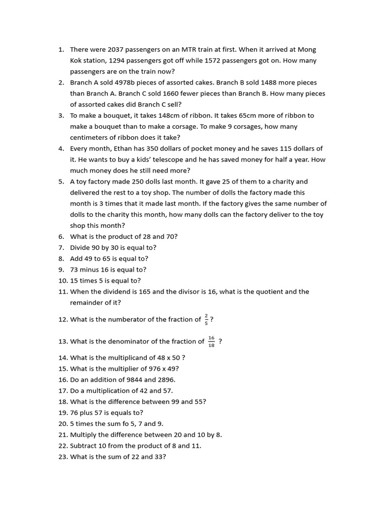 Math Problems for English Learners | PDF
