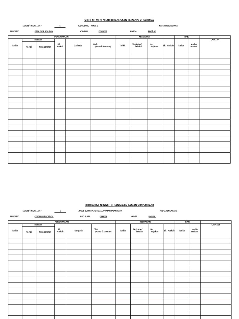 Buku Stok SPBT Tingkatan 1 | PDF