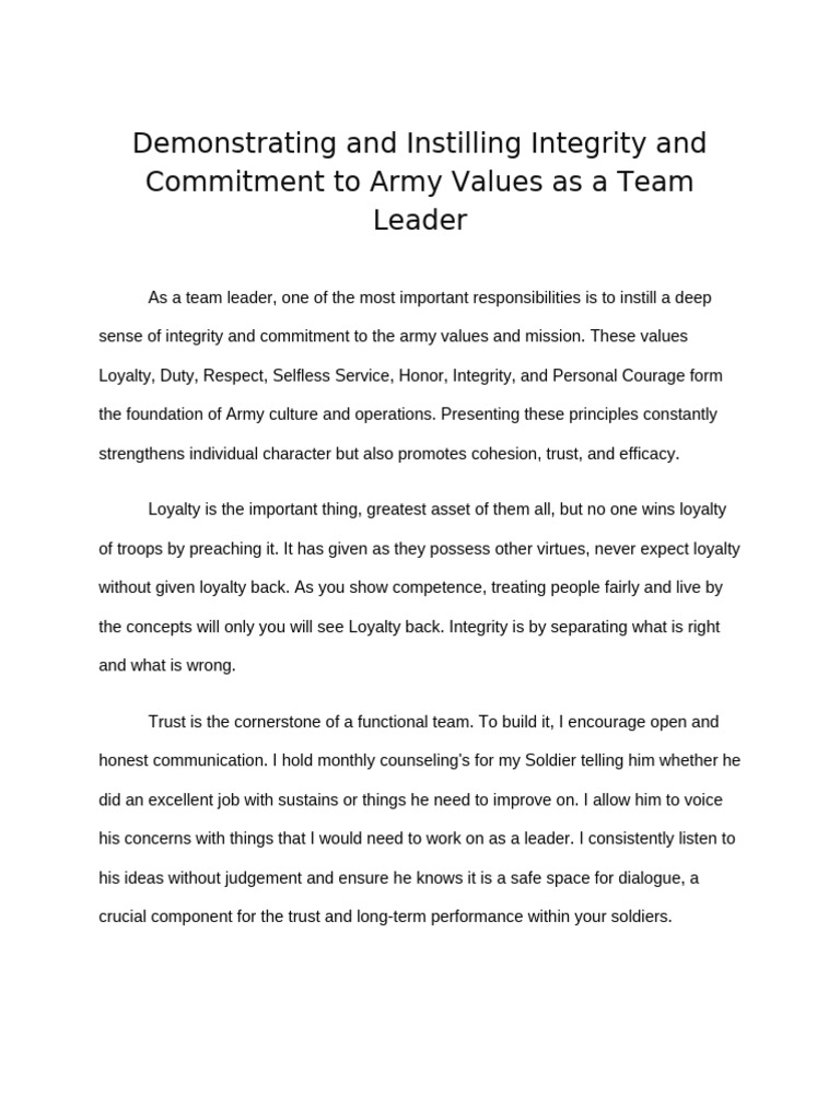 Instilling Integrity in Army Leadership | PDF | Integrity | Loyalty